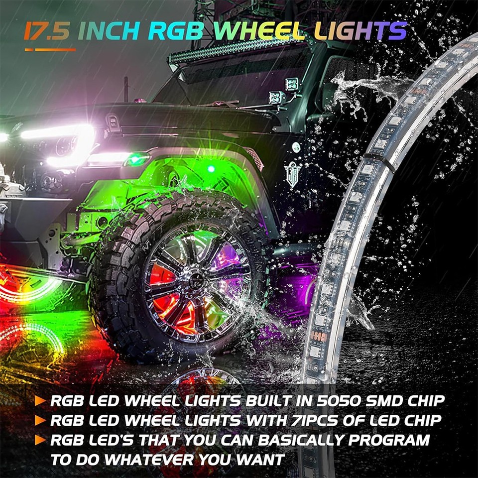 4Pcs 17.5" RGB LED Wheel Ring Rim Lights Neon For Chevy Silverado 1500 ...