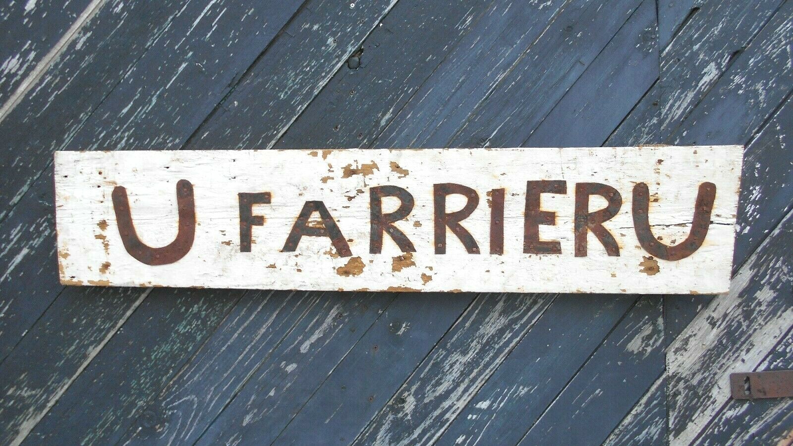 ANTIQUE 19th CENTURY FARM MADE TIN AND WOOD FARRIER SIGN | eBay