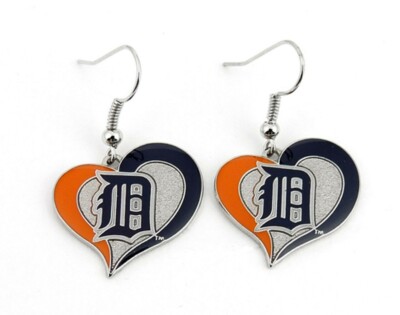 Detroit Tigers Baseball Team Logo MLB Heart Swirl Charm Dangle Earrings ...