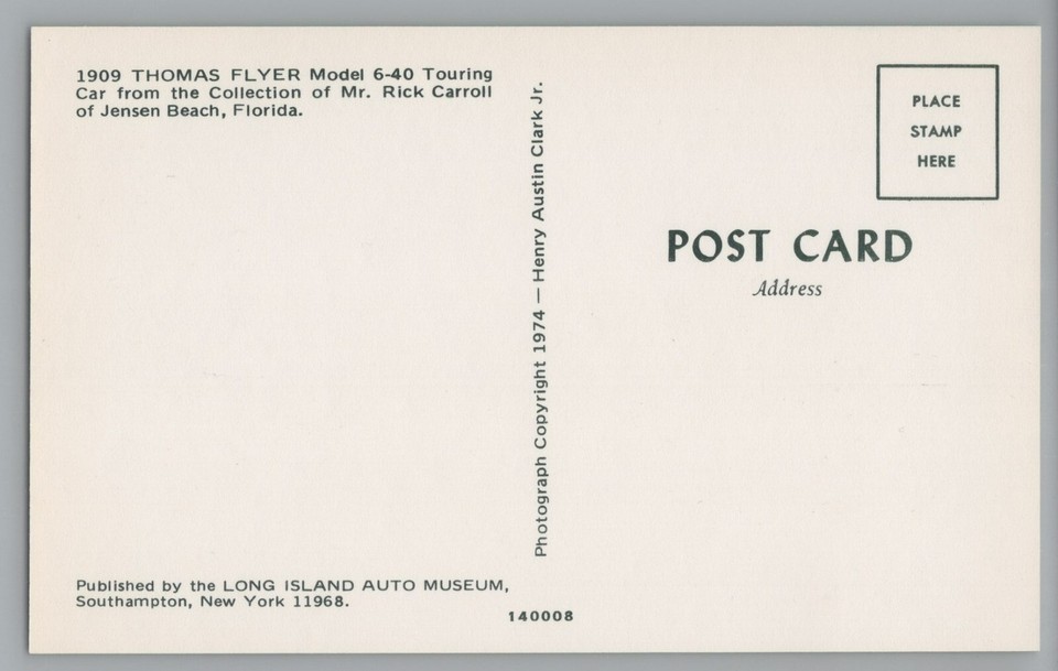 1909 Thomas Flyer Model K 6 - 40 Touring Auto Classic Car Postcard | eBay