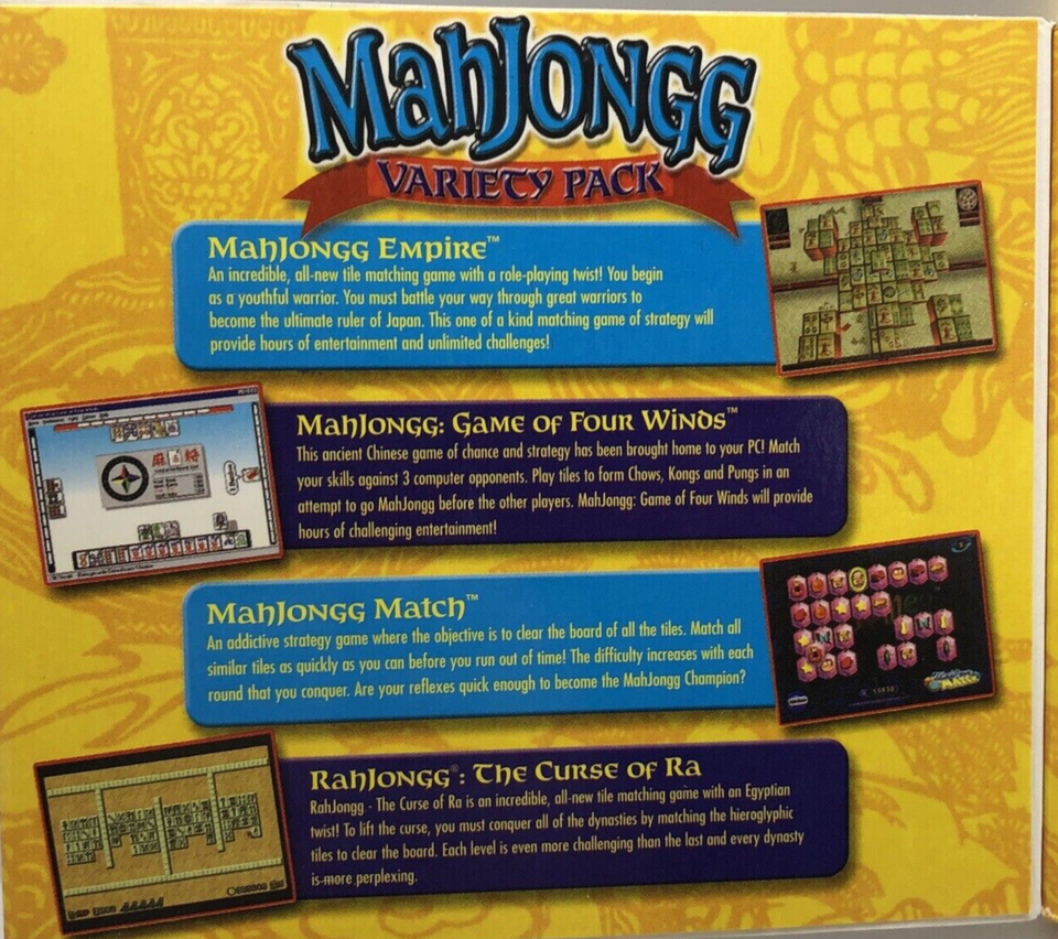 eGames MahJongg Variety Pack (PC, 2002) - NIB Windows 95/98/ME 2000/XP ...