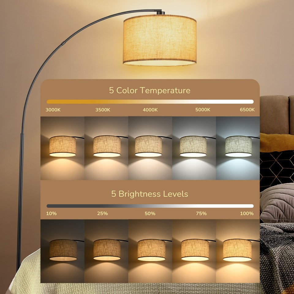 EDISHINE Tall Arc Floor Lamp,Remote & Foot Switch,Stepless Dimming ...