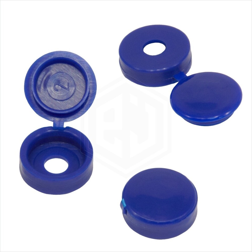 20 COLOUR SMALL PLASTIC HINGED SCREW FOLD OVER COVER CAPS 6g/8g Gauge ...
