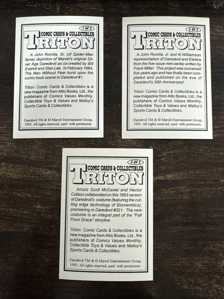 1993 Triton Comic Cards and Collectibles: Triton Daredevil Promo Set 1 ...