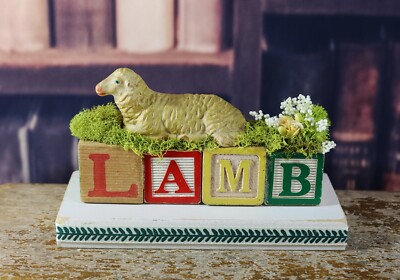 Wooden Alphabet Blocks Antique Paper Mache Lamb Figurine Easter Spring ...