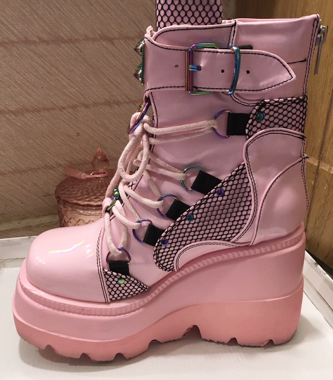 Demonia Shaker60 Baby Pink Platform Boots Adorable Si… - Gem