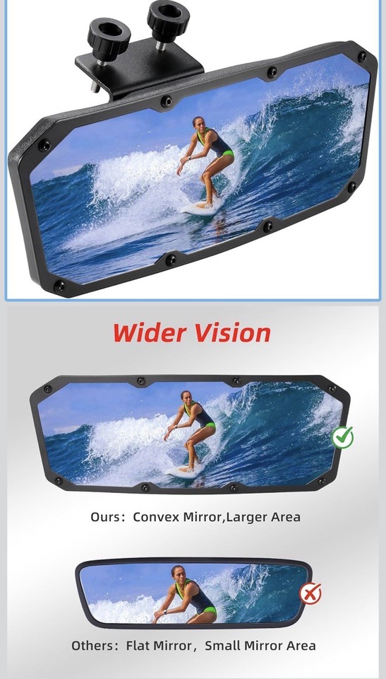 Boat Rear View Mirror, 10" W x 3.5" H Boat Mirrors, Marine Mirror for ...