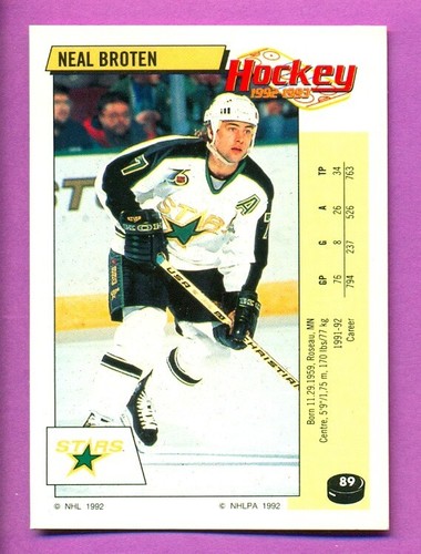 1992 Panini Sticker 89 Neal Broten Sticker Minnesota Stars NHL Hockey ...