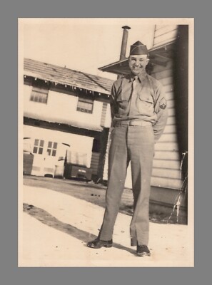 WW2 Era Photo U.S. Army Technician T4 Standing Outside By Buildings | eBay