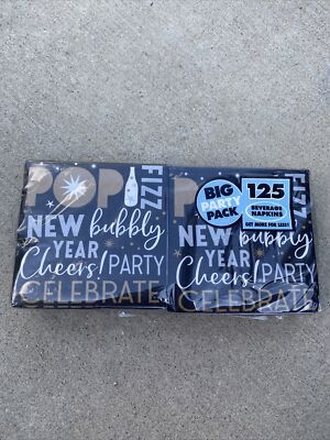 Black, Gold & Silver NYE Square Beverage Napkins 125ct. NEW | eBay