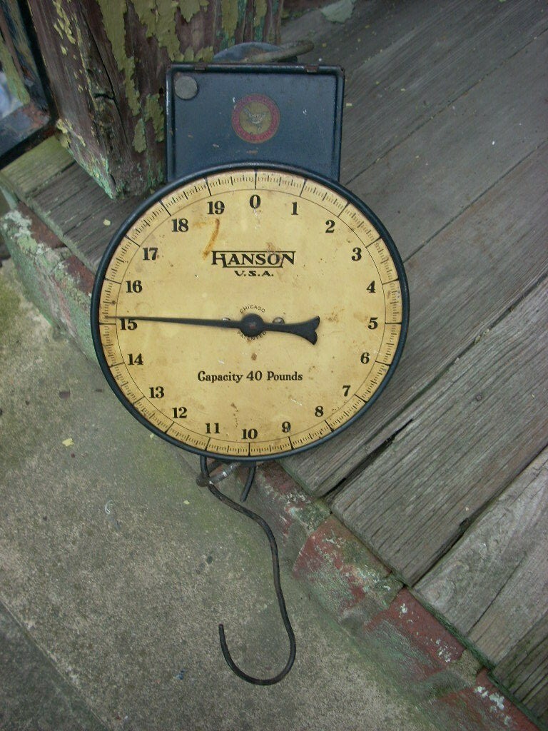 Antique HANSON Bros. Chicago 40lb Hanging Scale w/ Pan Merchantile Farm ...