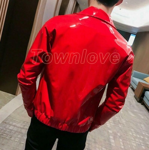 Mens Jackets Shiny Patent Leather Motorcycle Outwear Glossy Leisure ...