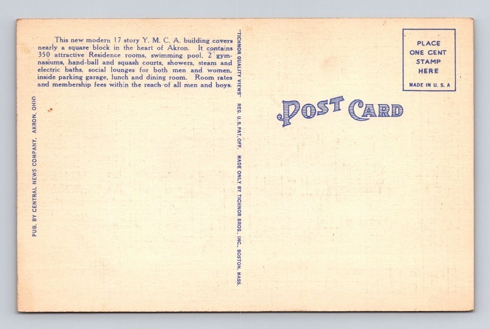 Akron OH-Ohio, YMCA Central Building at Night, Vintage Souvenir ...