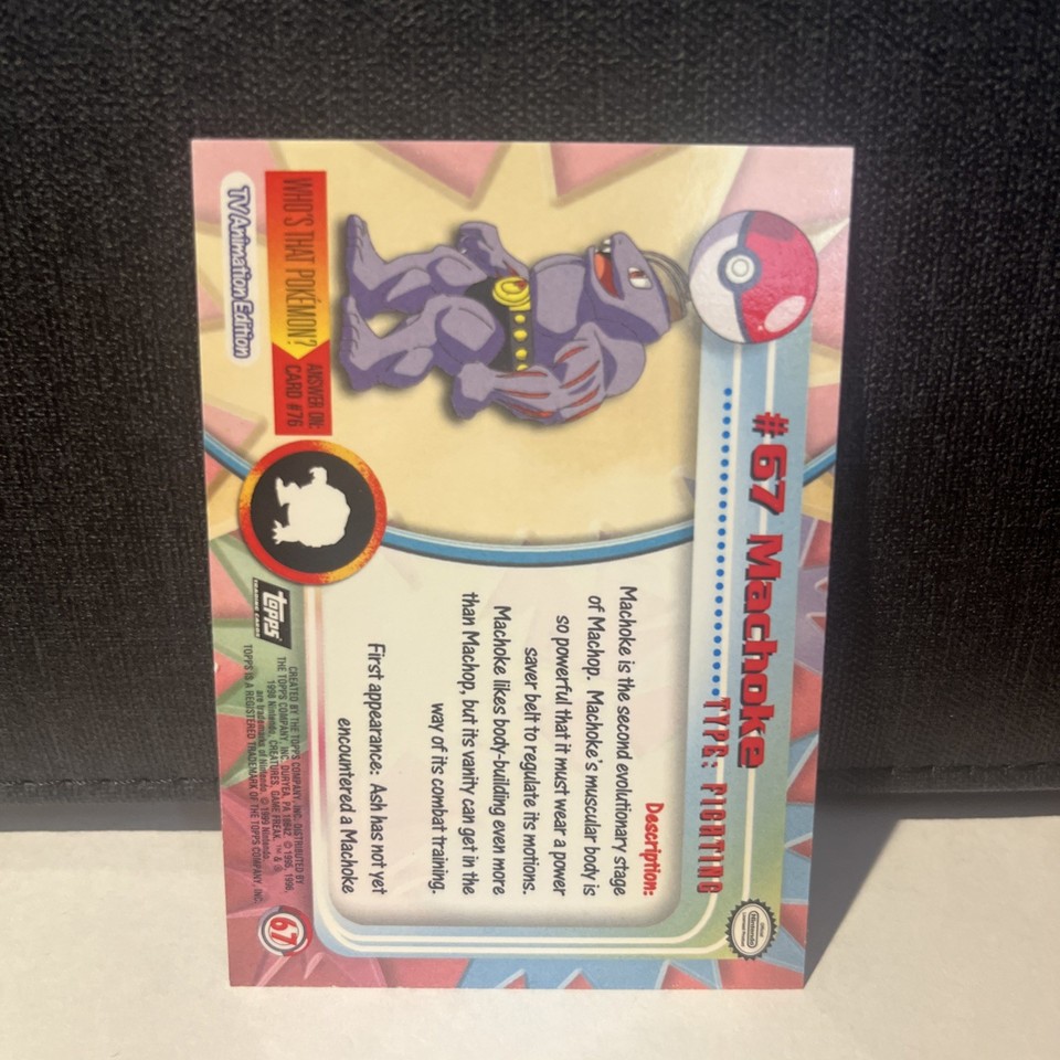 Topps Pokemon Machoke #67 1999 TV Animation Edition Non Holo Black Logo ...