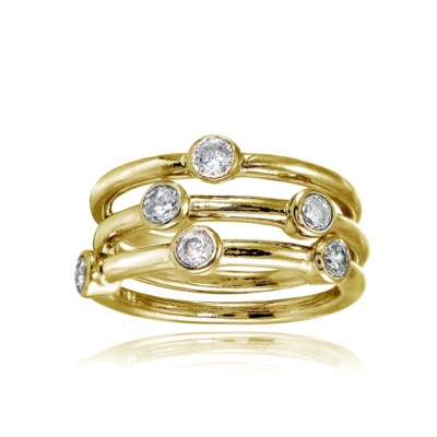 Yellow Gold Flashed 925 Silver CZ set of 3 Stackable Bezel-set Band ...