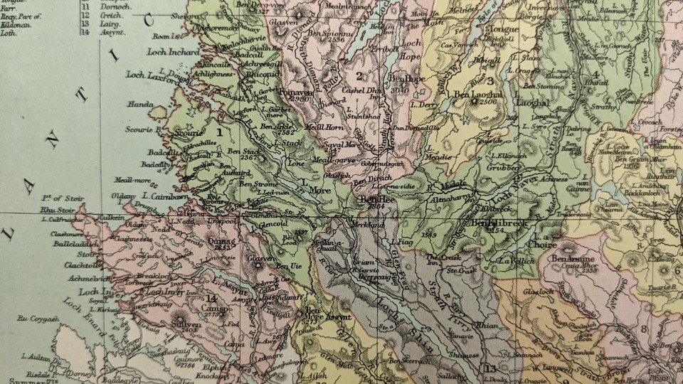 1891 SCOTLAND COUNTY MAP SUTHERLAND DURNESS FARR CLYNE LAIRG LOTH ...