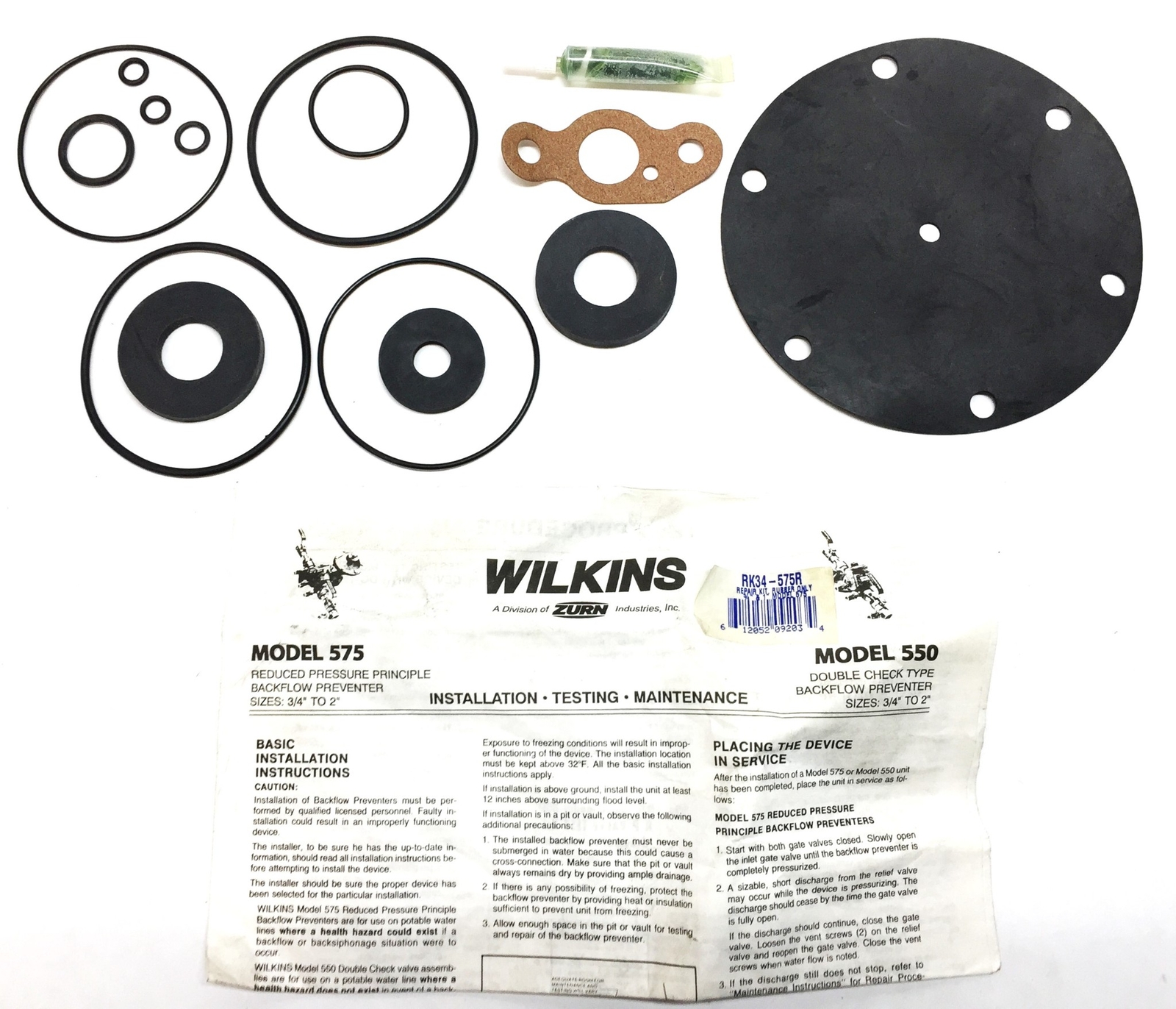 WILKINS 3/4"-2" Backflow Preventer Rubber Kit Model 550/575 RK34-575R ...