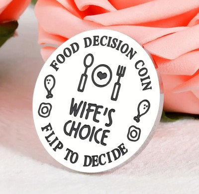 Food Decision Coin Husband or Wife's Choice Flip Coin Silver Metal ...
