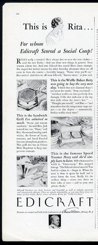 EDICRAFT 1930 Waffle Maker SANDWICH GRILL Toaster MAGAZINE AD ...
