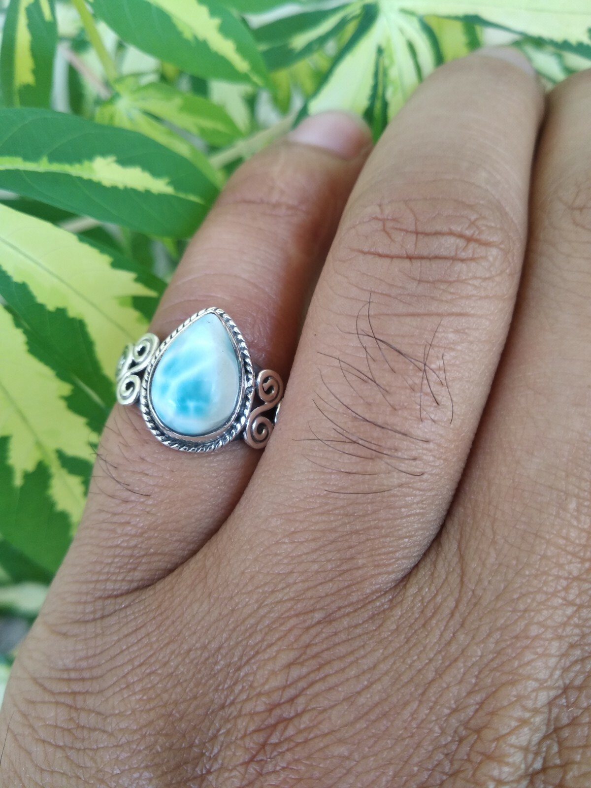 Dominican Larimar Ring Sterling Silver March Birthday Promise Ring Gift ...