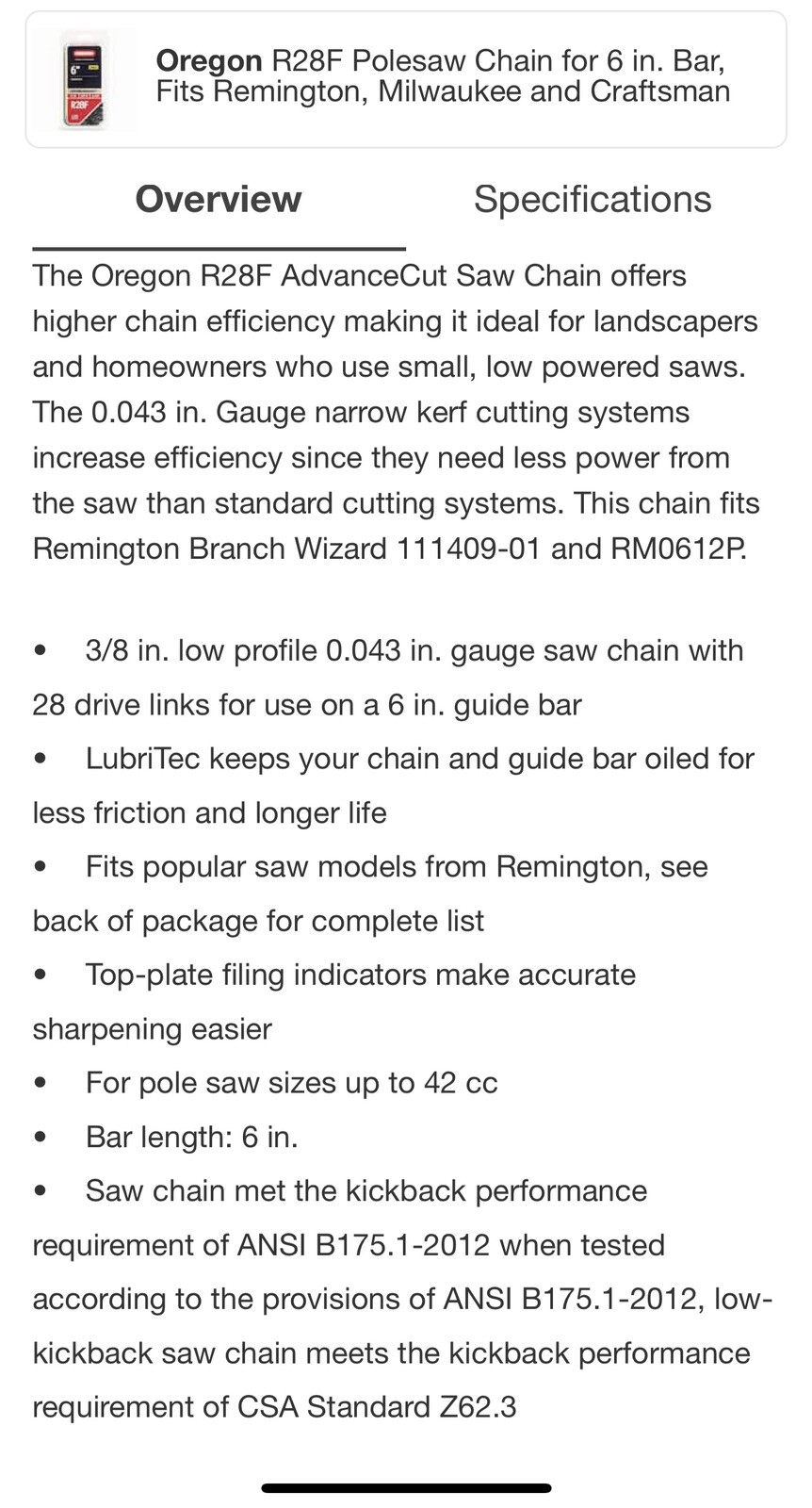 Oregon R28F Chainsaw Chain for 6in. Bar Fits Milwaukee 2527-20 | eBay