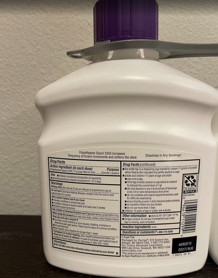 Laxative Polyethylene Glycol - Kirkland Signature LaxaClear 100 Doses ...