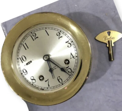CHELSEA VINTAGE SHIPS BELL CLOCK~4 1/2 IN DIAL~1977~HINGED + KEY | eBay