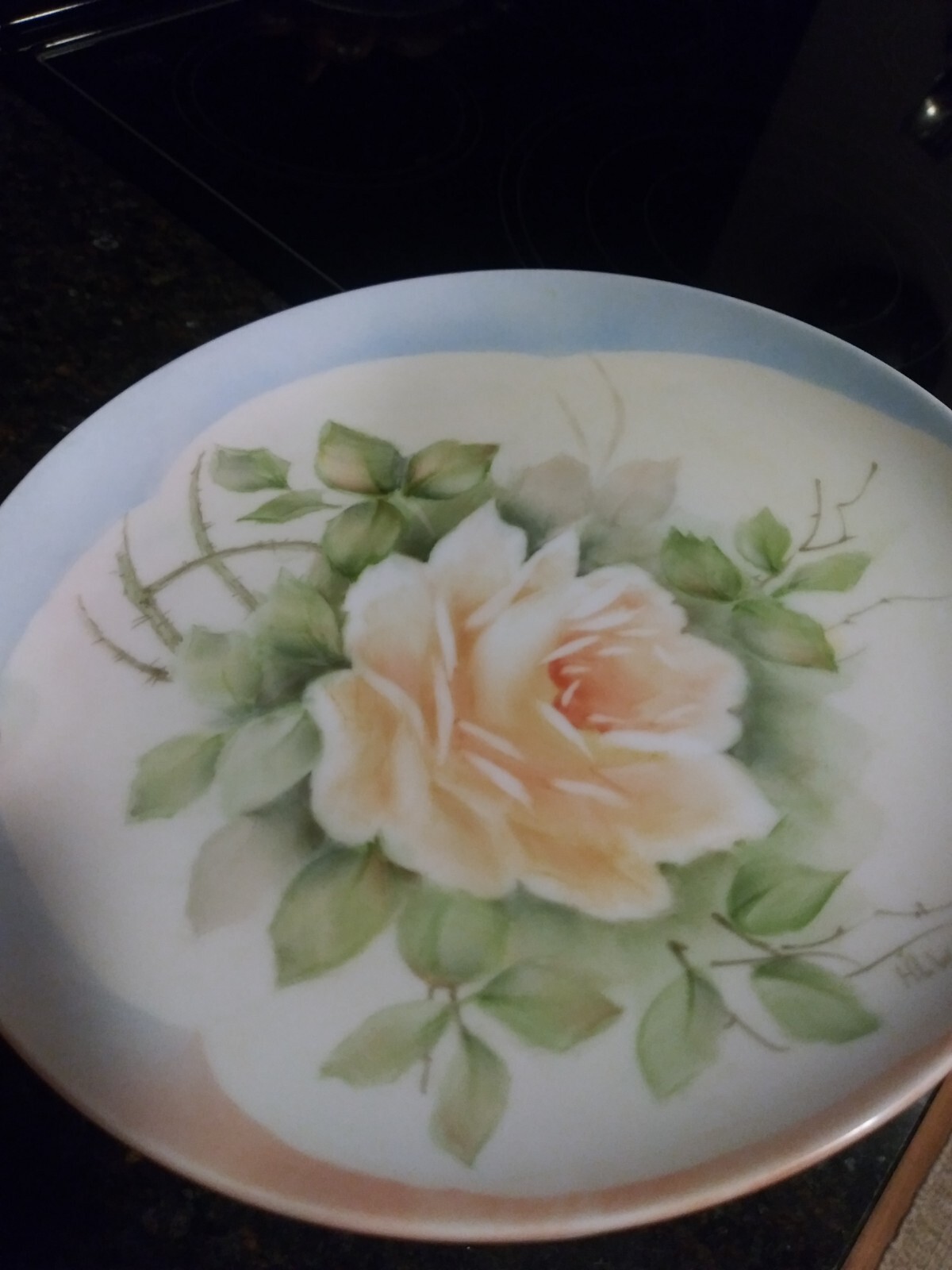 Vintage Unmarked Hand Painted Peach Rose German Decorative Plate 8" OBO ...