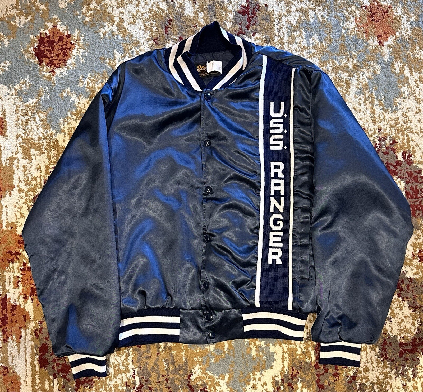 Vintage Navy 80s USS Ranger United States Navy Satin … - Gem