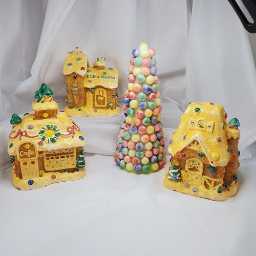 VTG Lighted Gumdrop Gingerbread House & Tree Christmas Village Battery ...