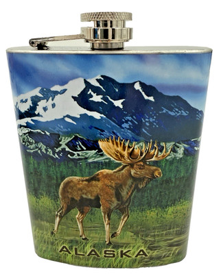 Flask 8 oz. Stainless Steel Hip Flask with Alaskan Moose and Bear ...