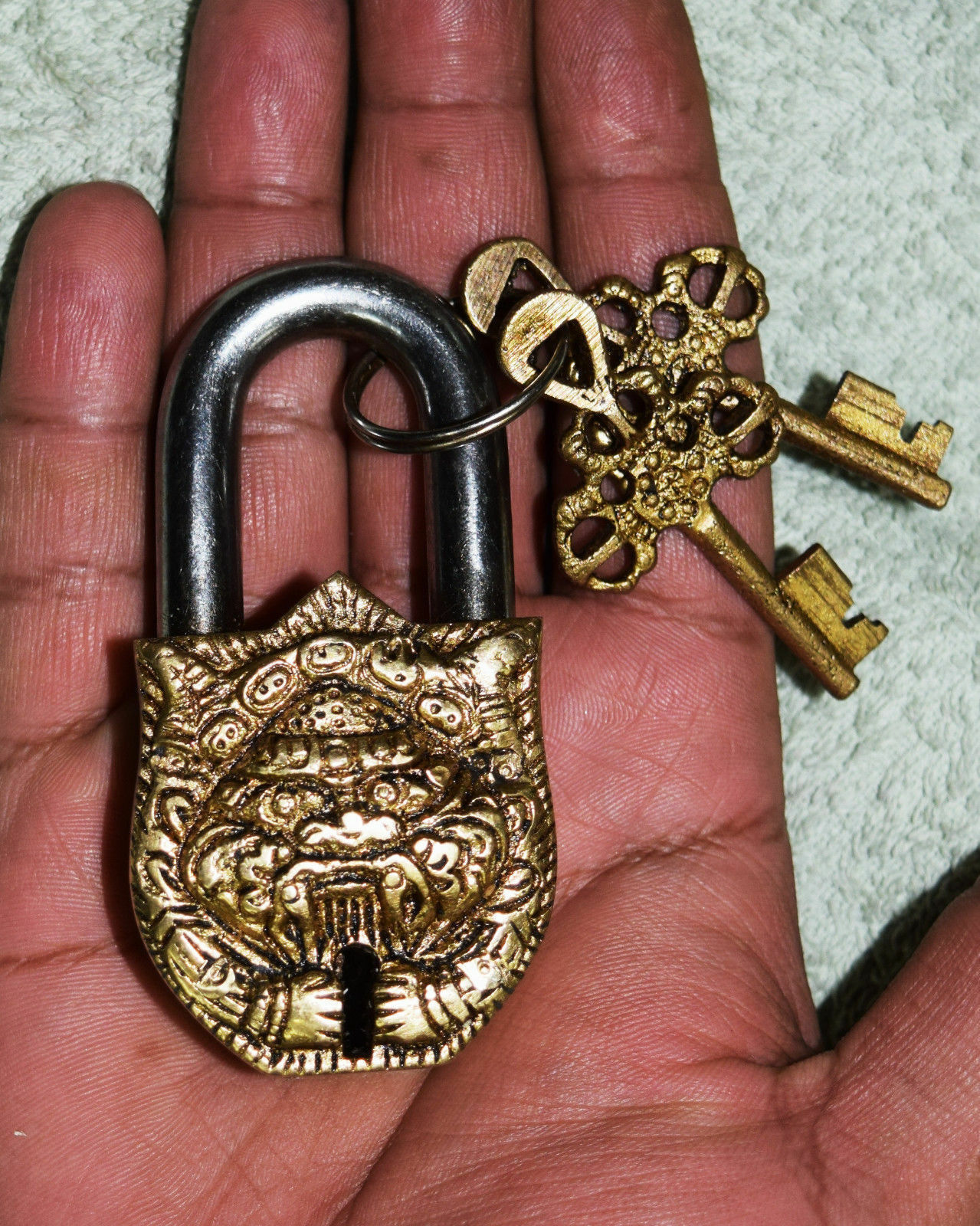 Tribal Evil Design Door Lock Brass Vintage Style Door Padlock Tricky ...