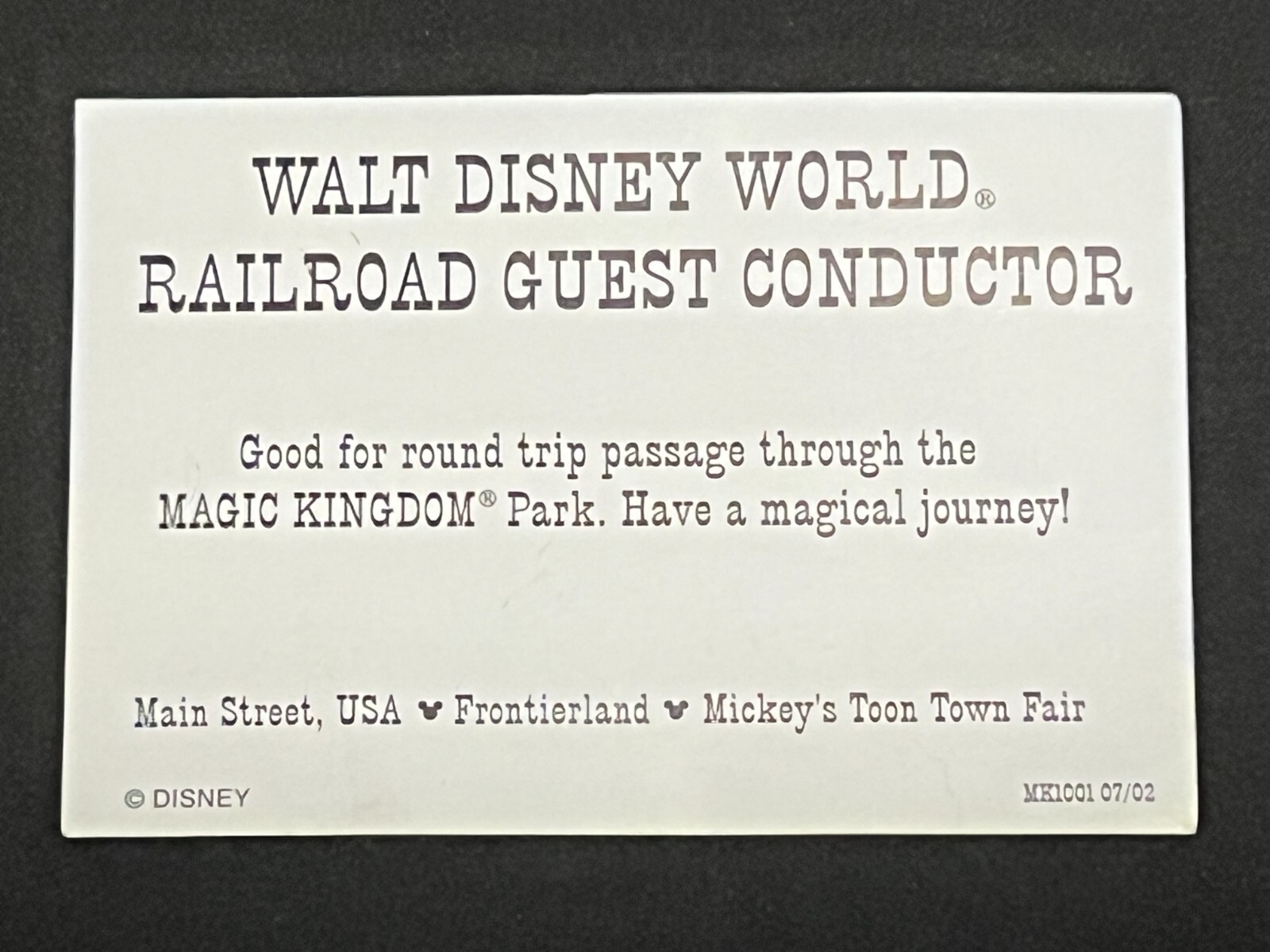 RARE Walt Disney World Railroad Guest Conductor Card Mickey Mouse ...