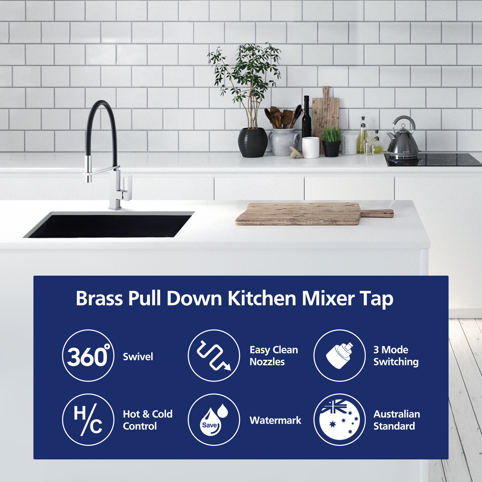 ACA Brass Chrome Kitchen Sink Pull-down Mixer Tap Swivel Spout Basin ...