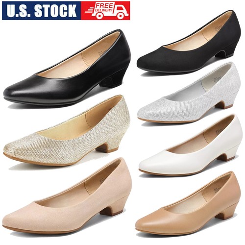 Women Dress Pumps Low Chunky Comfortable Office Work Pumps Wide Size ...
