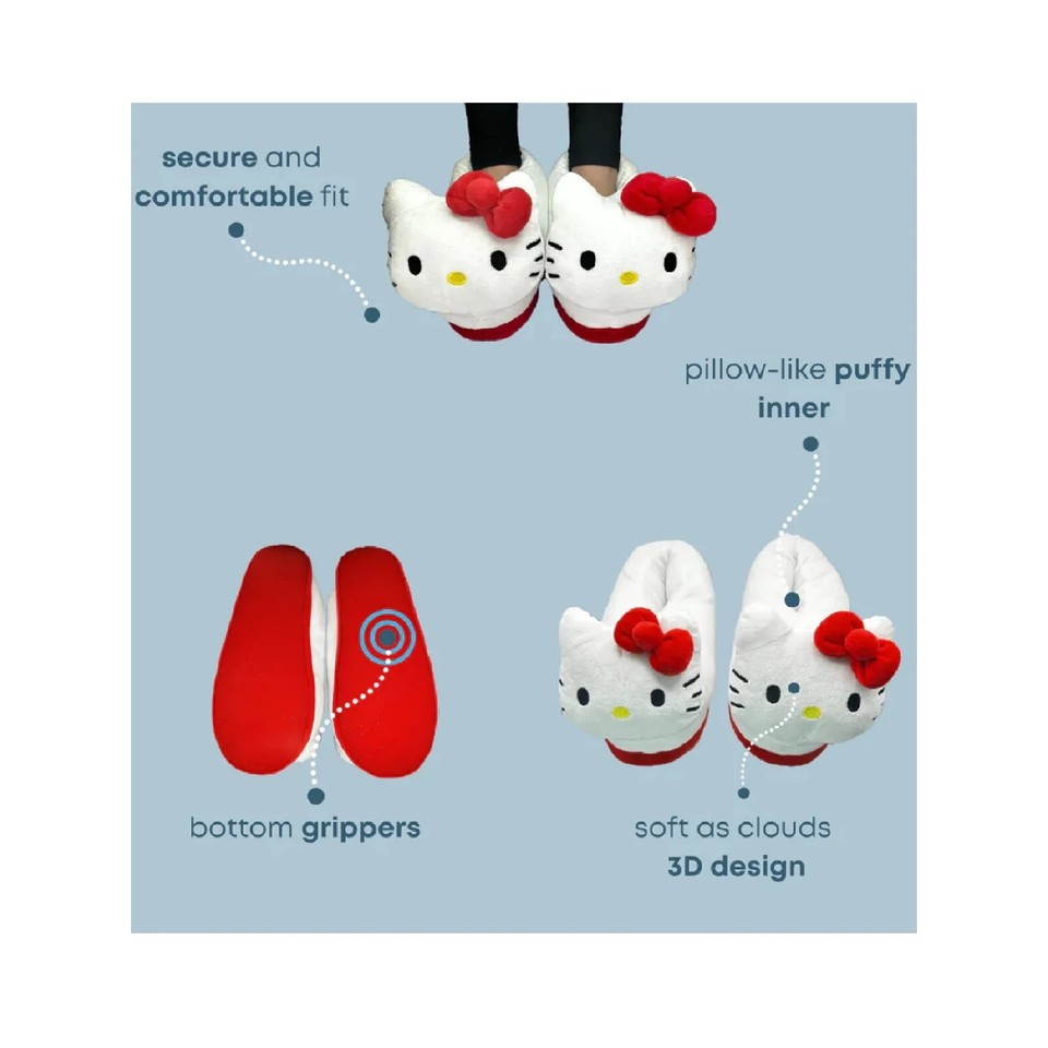 New Sanrio HELLO KITTY Women's Plush Head Slippers L/XL 9/10 HTF NWT ...
