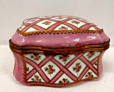 Antique Porcelain Trinket Box with cover Pink Hand 19th Century French ...