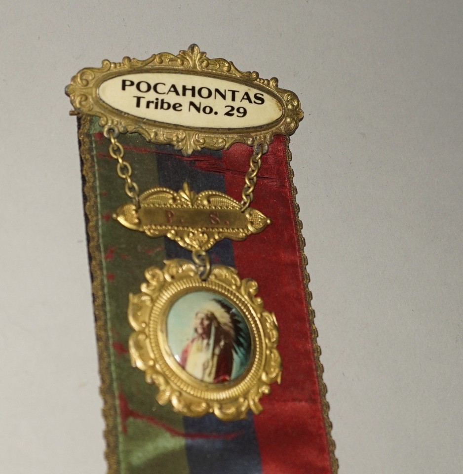 LATE 1890S EARLY 1900S POCAHONTAS TRIBE NATIVE AMERICAN INDIAN RIBBON ...