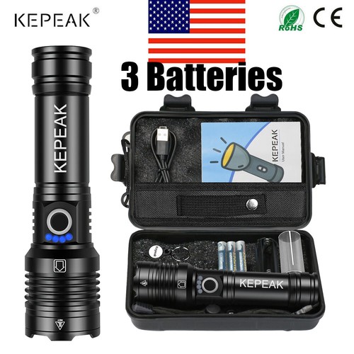 KEPEAK Flashlight High Lumens Rechargeable Super Bright LED Flash Light ...