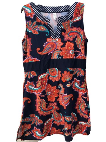 Mazu Swim Dress Blue Teal Yellow Paisley Nylon Sleeveless Coverup M ...