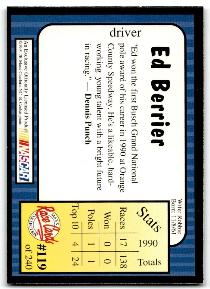 1991 Maxx Ed Berrier Sam Ard Racing #119 | eBay