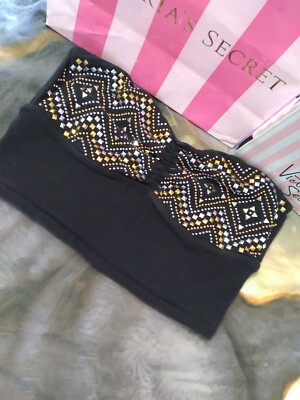 Victoria's Secret PINK Bandeau Top Med Black Metal Embellishments ...