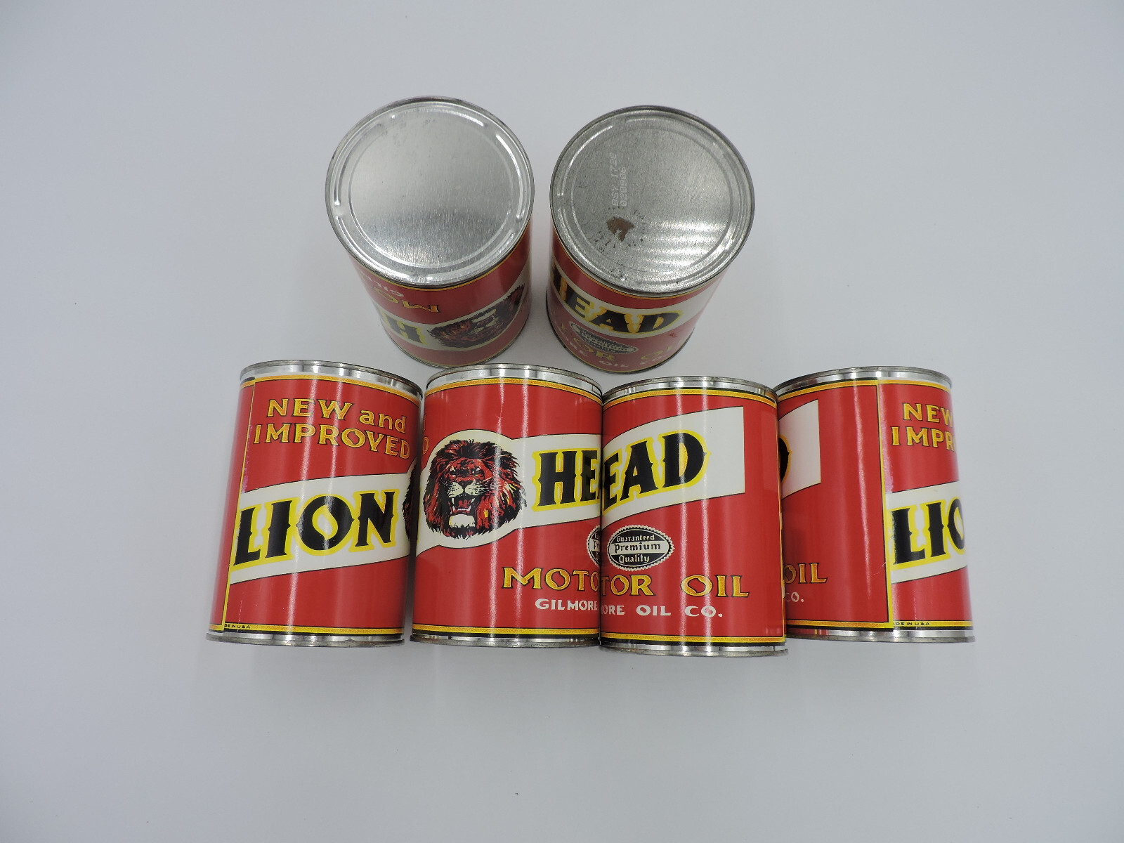 Lion Head Gilmore Motor Oil One (1) Quart Cans Lot of 6 Reproduction ...