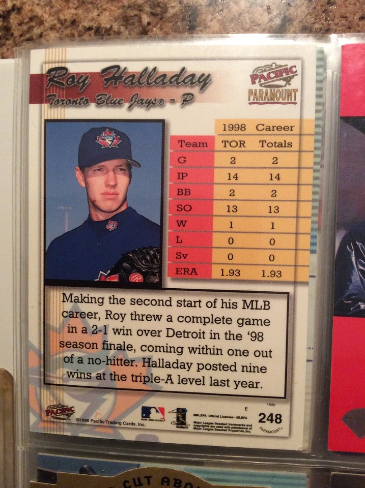 ROY HALLADAY ROOKIE CARD Pacific Paramount RC Baseball TORONTO BLUE ...