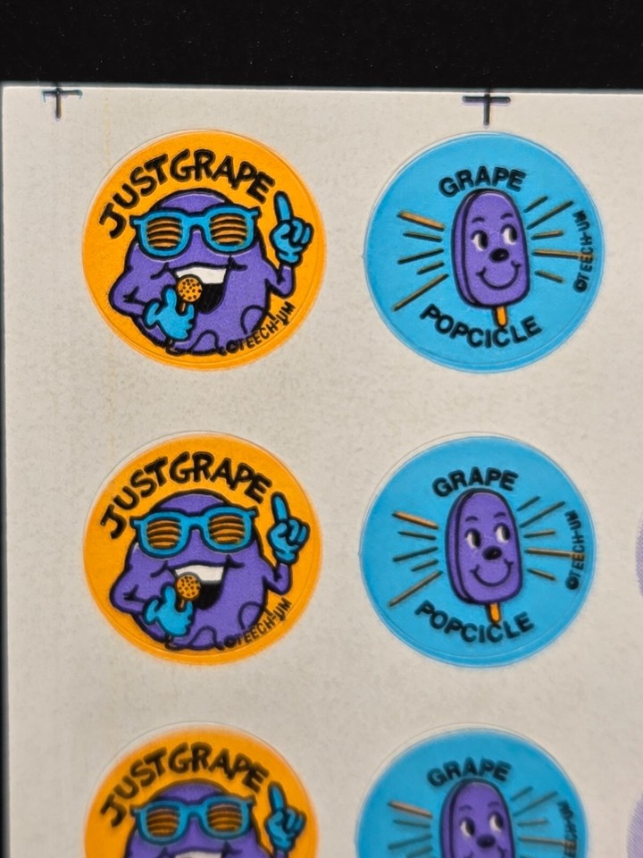 Vintage 80s mini Teech-Um Stickers - Grape Scratch and Sniff - Full ...