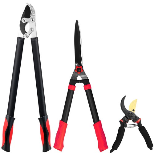 Loppers Hedge Shears & Pruners Combo Set 3-Piece Hedge Clippers, Heavy ...