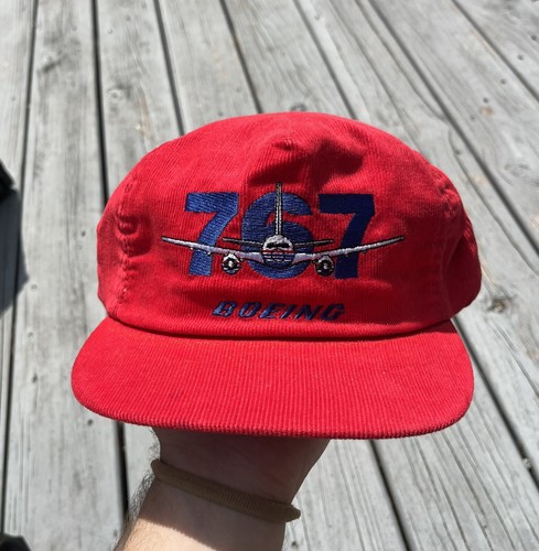 VINTAGE BOEING 767 AIRPLANE PROMO SNAPBACK HAT RED 80s CORDUROY RARE ...