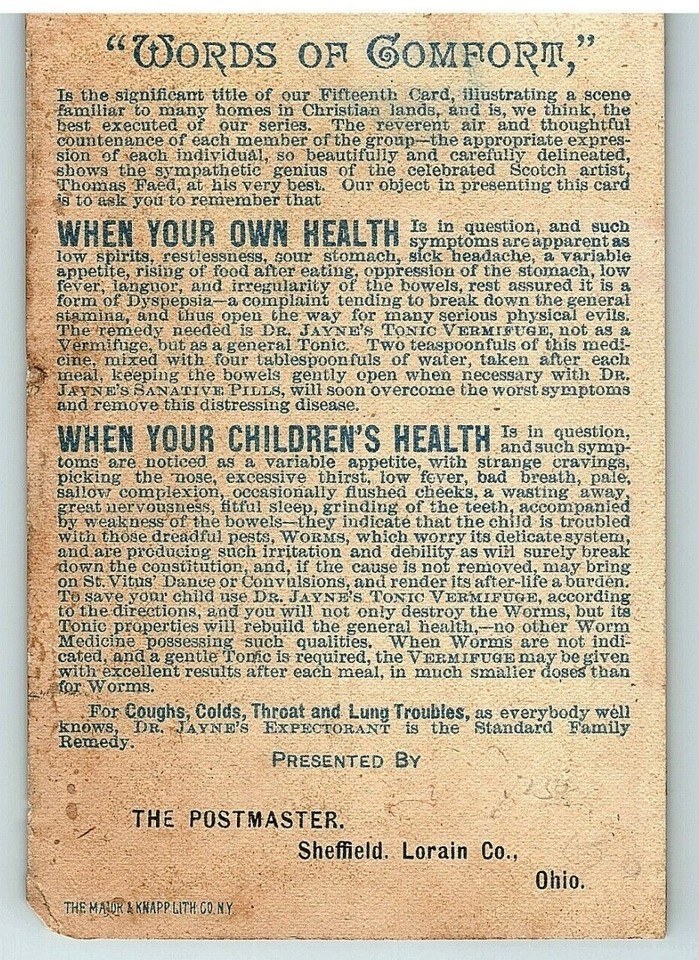 Trade Victorian Card Dr Jayne's Expectorant Words Of Comfort Quack ...