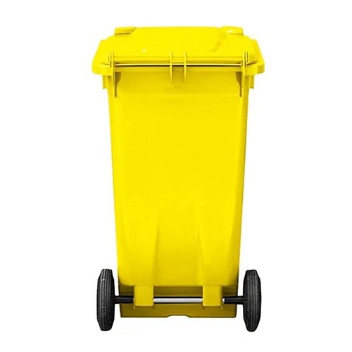 Yellow 140L Clinical/General Waste/Trash Wheelie Bin With Lids, Handle ...