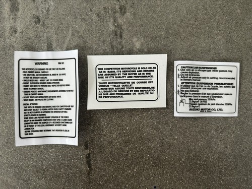 Suzuki 1979 RM50 Safety WARNING Decal Set / Sticker Kit | eBay